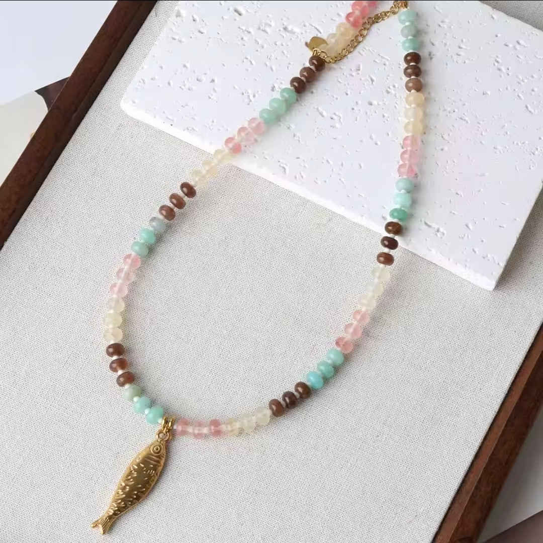 Collar Piedras Naturales - Pescadito Celeste Multi 8 – Ámbar Joyas